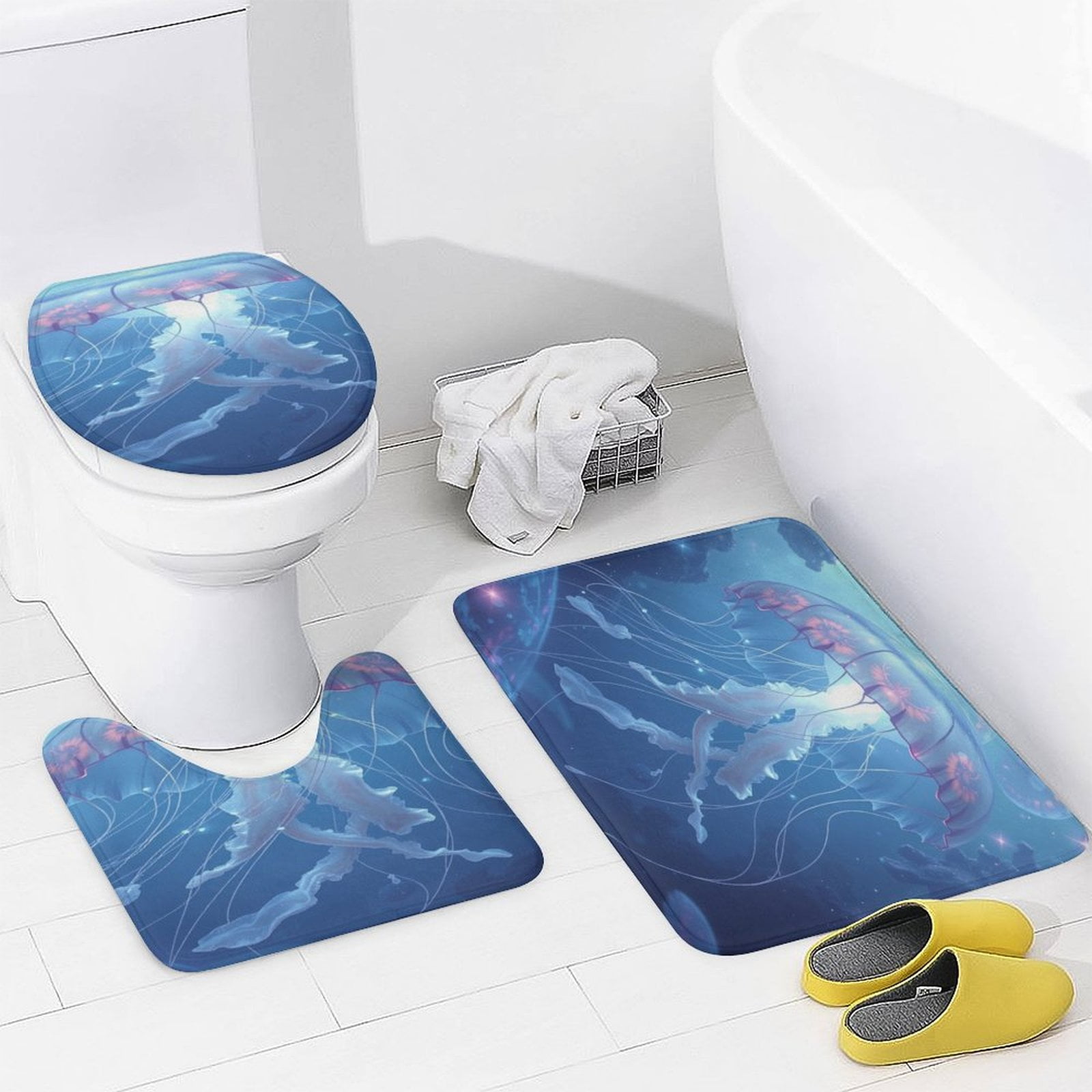 Bathroom Rugs Mats Set 3 Piece Non Slip Bath Rugs Jellyfish Water Mats ...