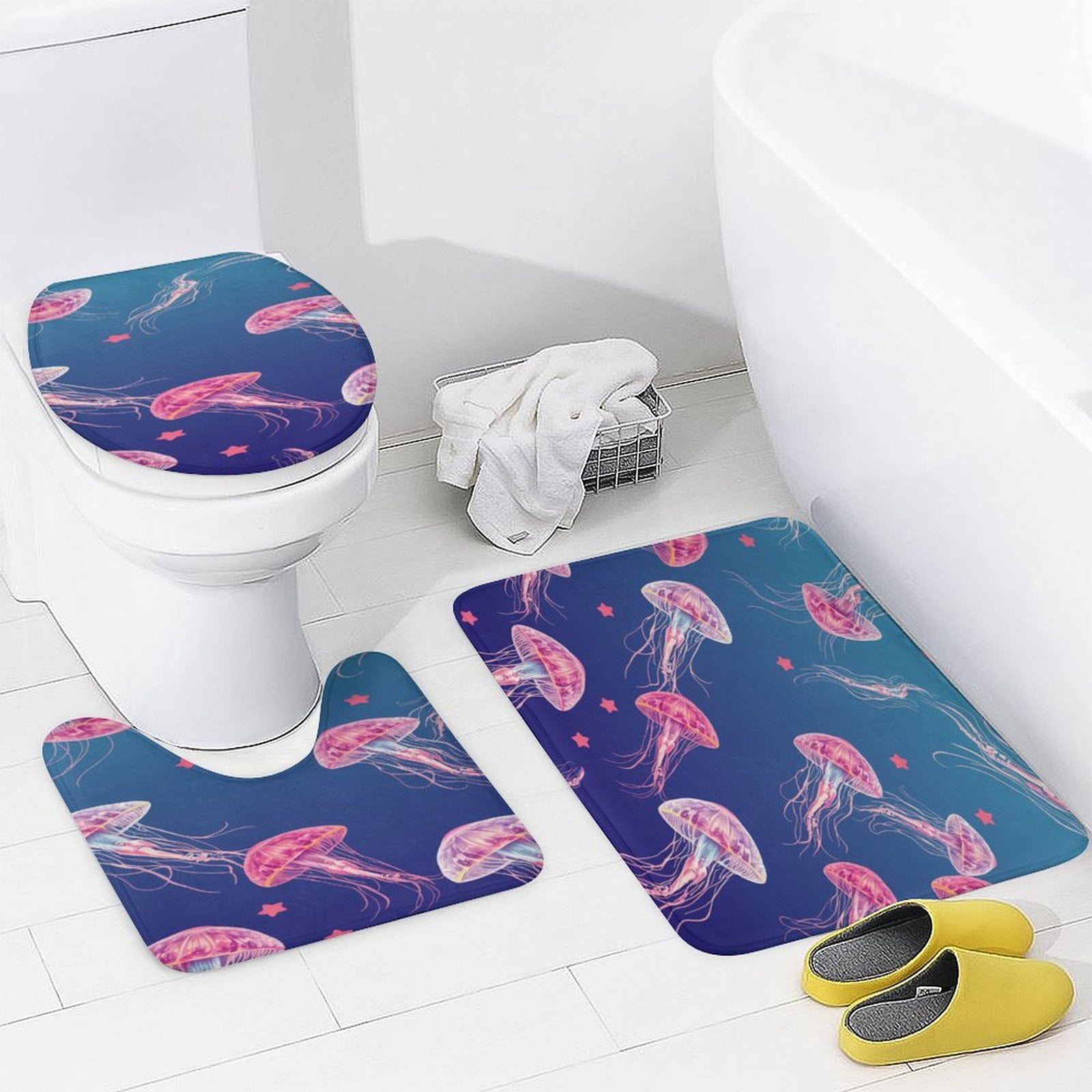 Bathroom Rugs Mats Set 3 Piece Non Slip Bath Rugs Jellyfish Water Mats ...