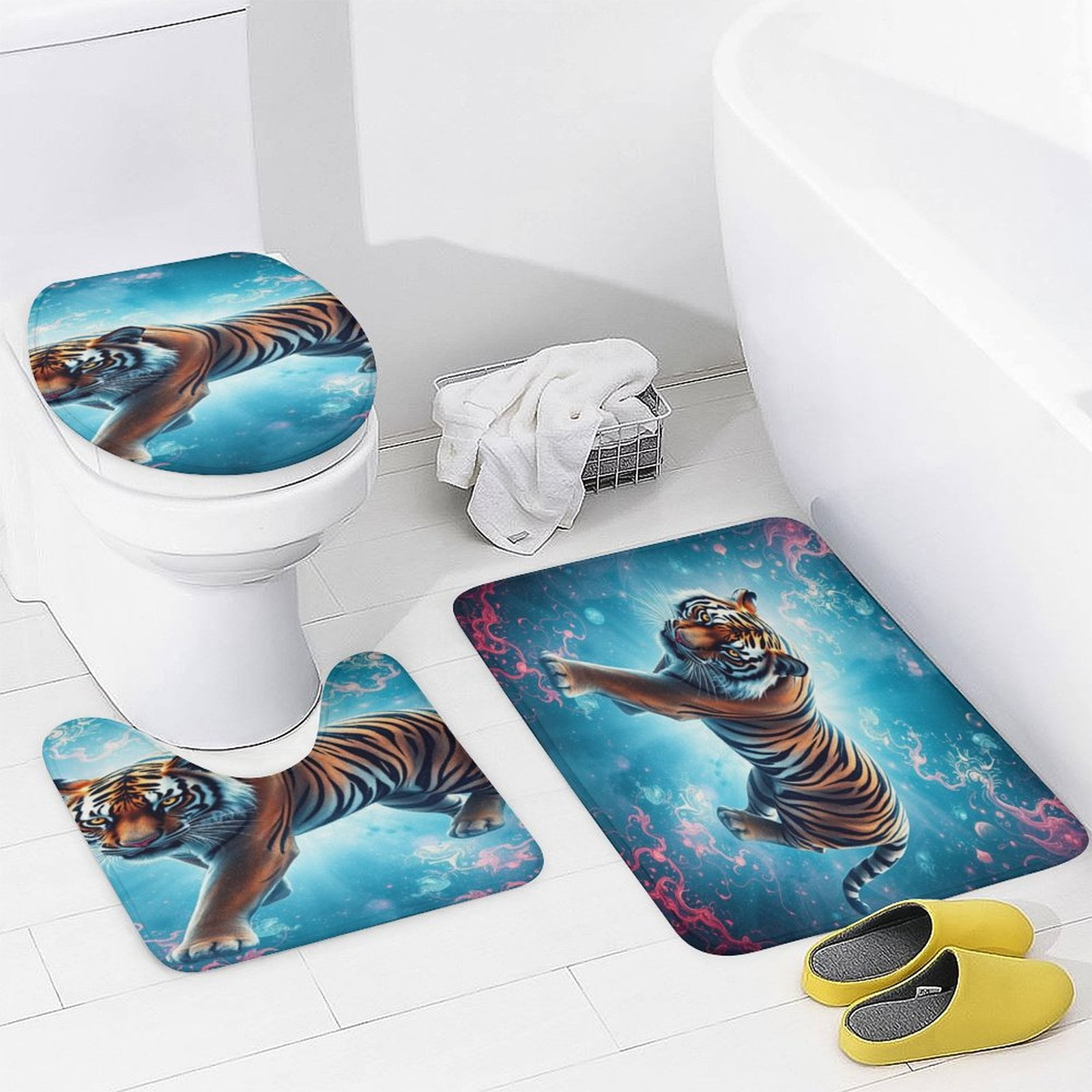 Bathroom Rugs Mats Set 3 Piece Non Slip Bath Rugs Majestic Tiger Cosmic ...