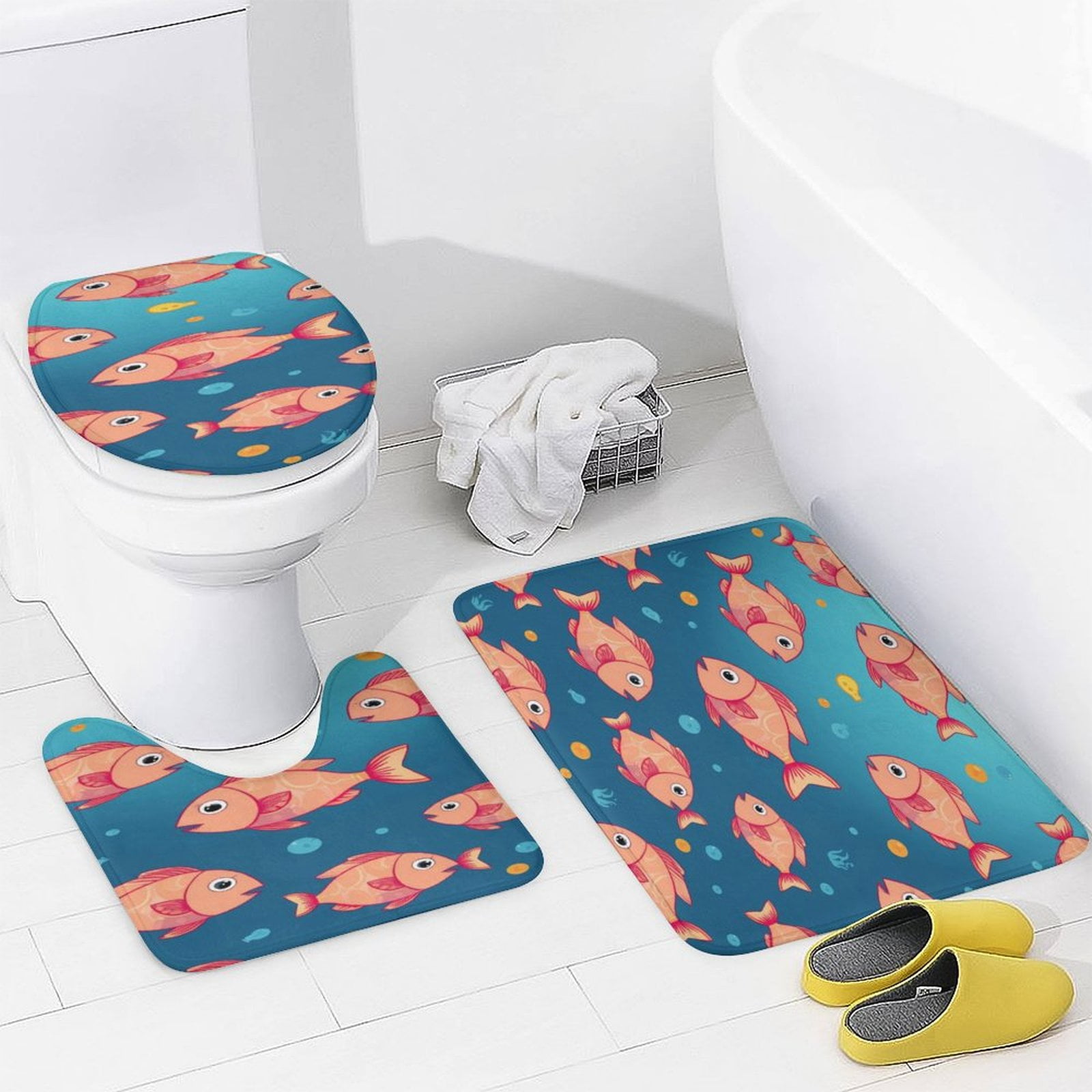 Bathroom Rugs Mats Set 3 Piece Non Slip Bath Rugs Rainbow Fish Water ...