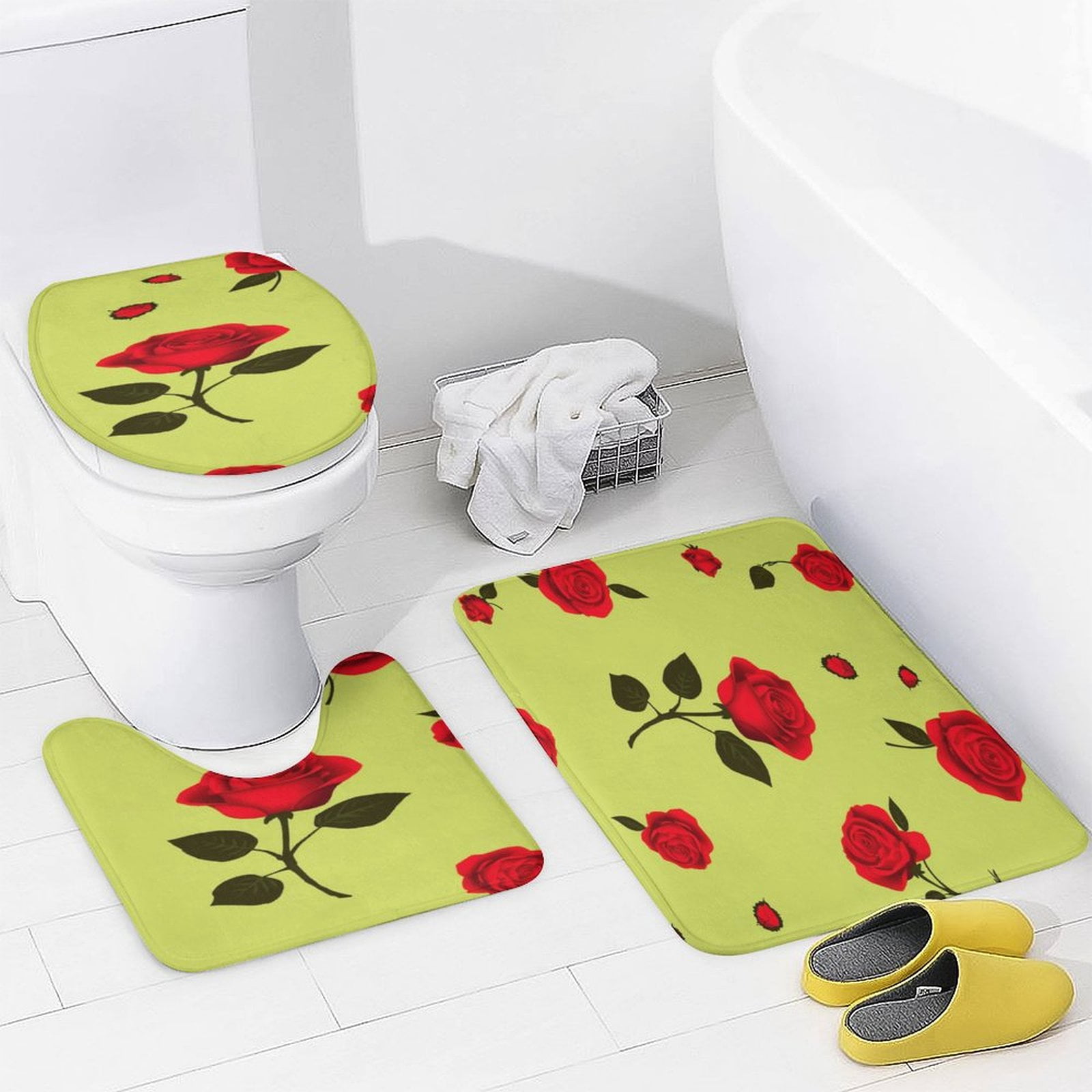 Bathroom Rugs Mats Set 3 Piece Non Slip Bath Rugs Rose And Zebra Print ...