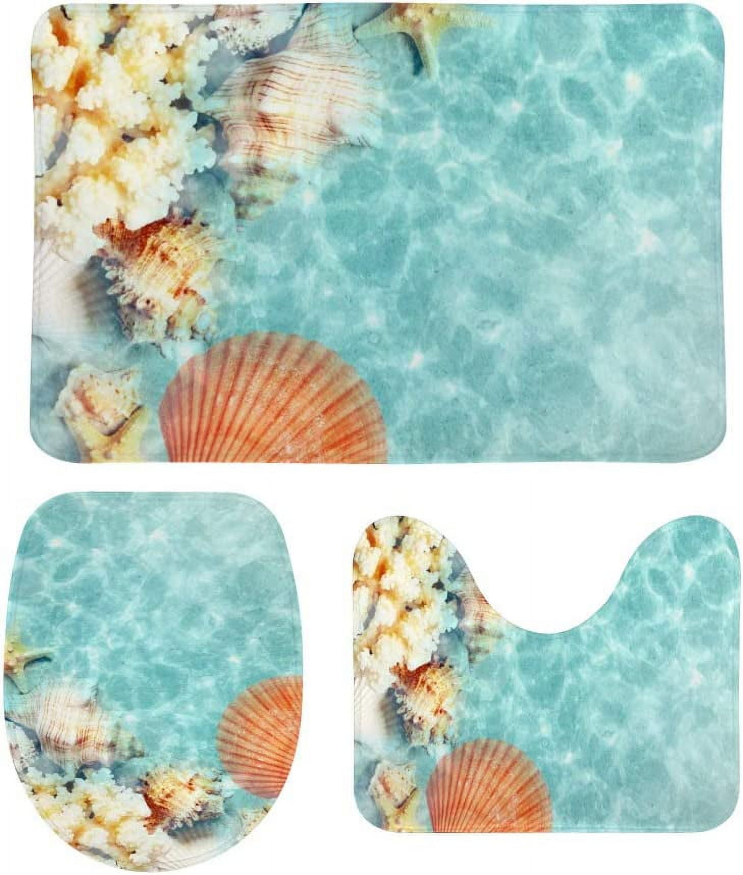 Bathroom Rugs Mats Set 3 Piece Non Slip Bath Rugs ﻿Seashell on Beach ...