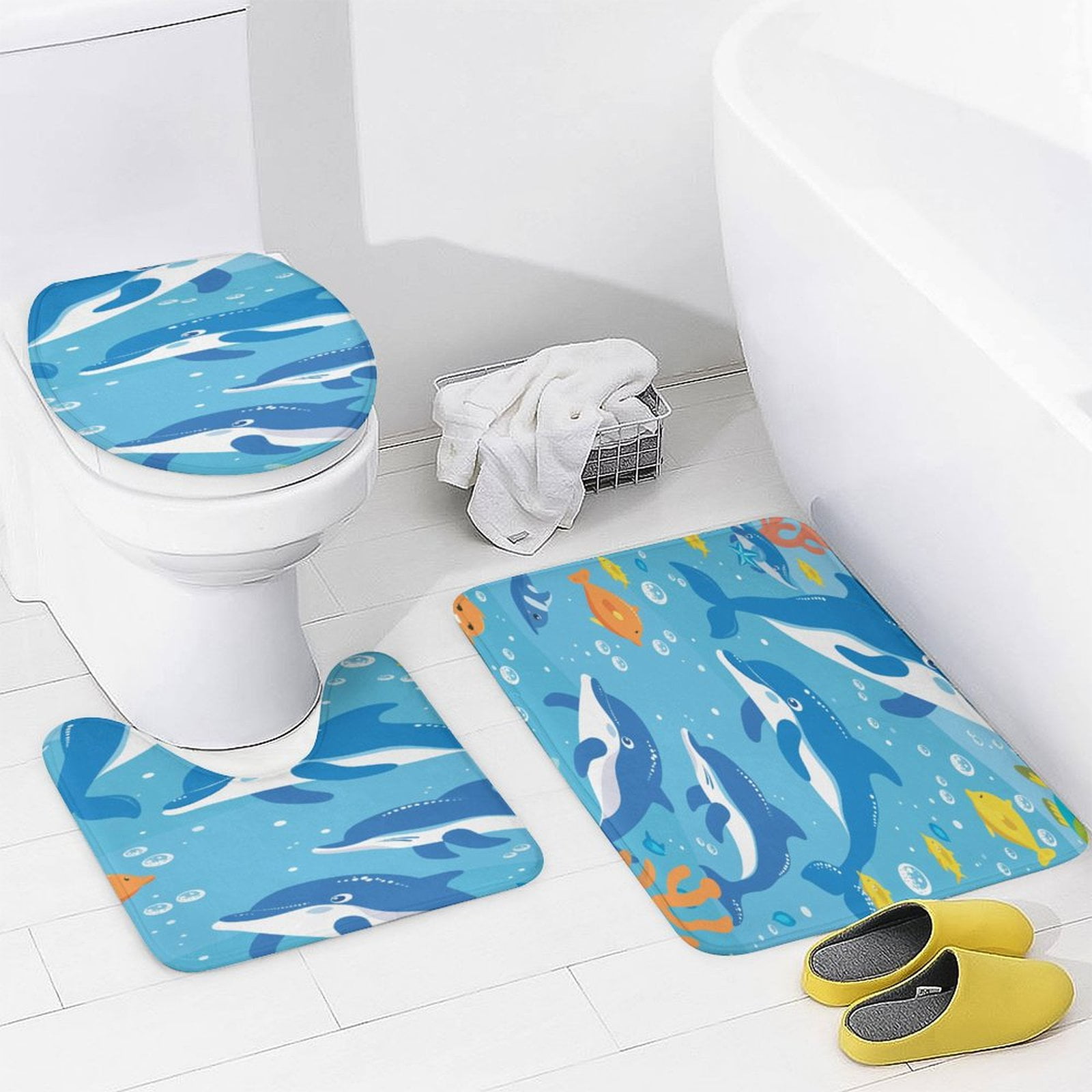 Bathroom Rugs Mats Set 3 Piece Non Slip Bath Rugs Underwater World ...