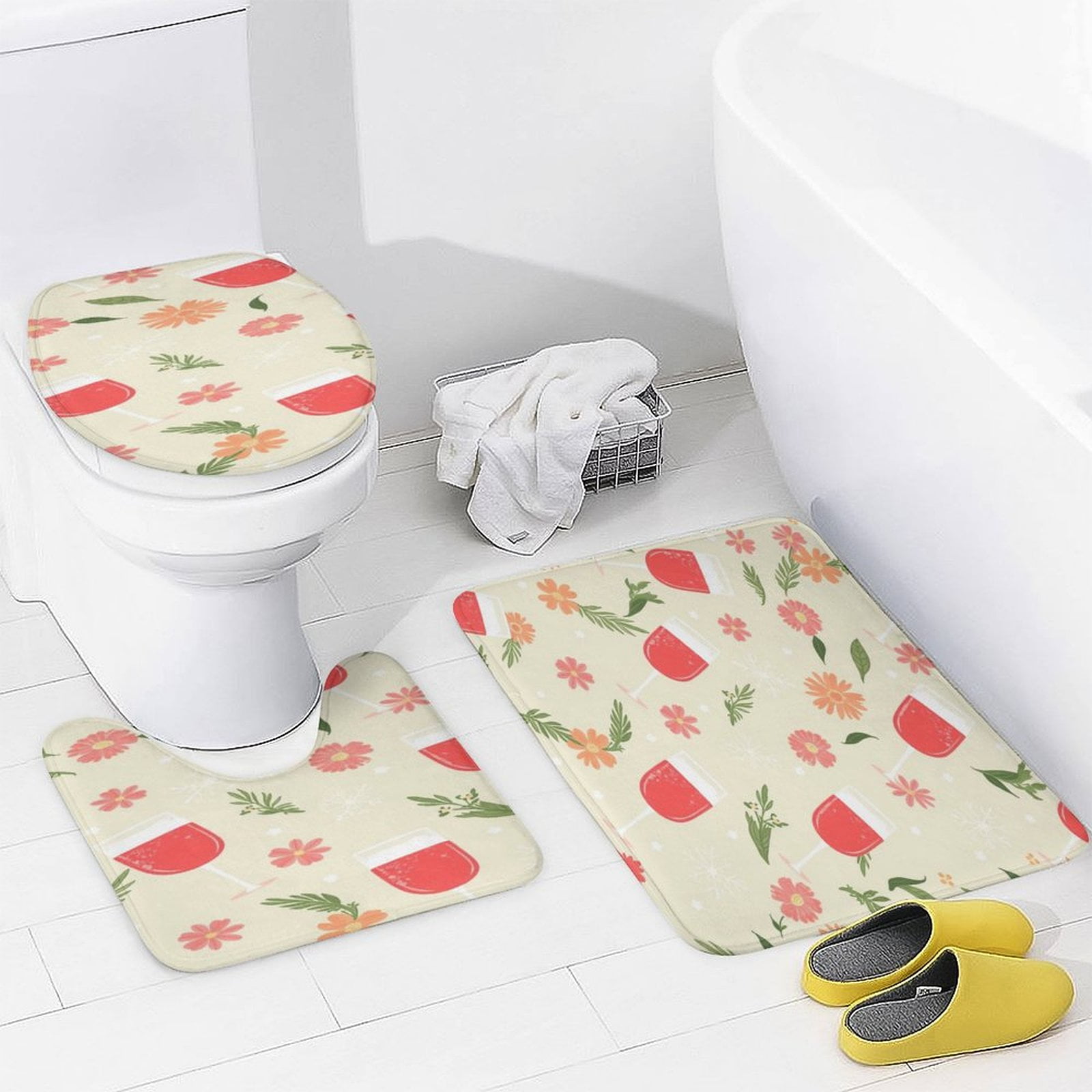 Bathroom Rugs Mats Set 3 Piece Non Slip Bath Rugs Wine Glass Water Mats ...