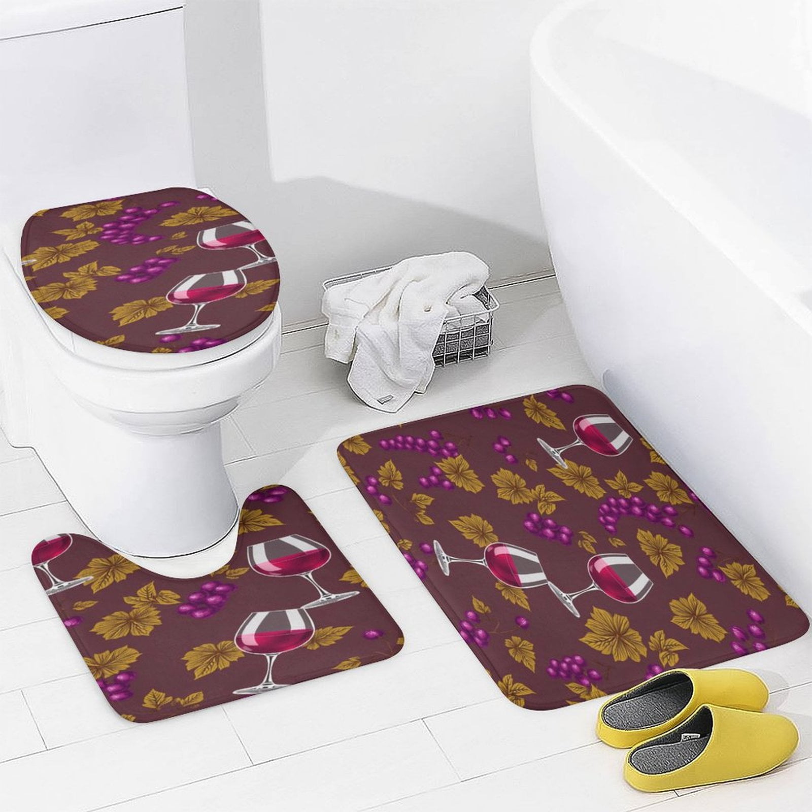 Bathroom Rugs Mats Set 3 Piece Non Slip Bath Rugs Wine Glass Water Mats ...
