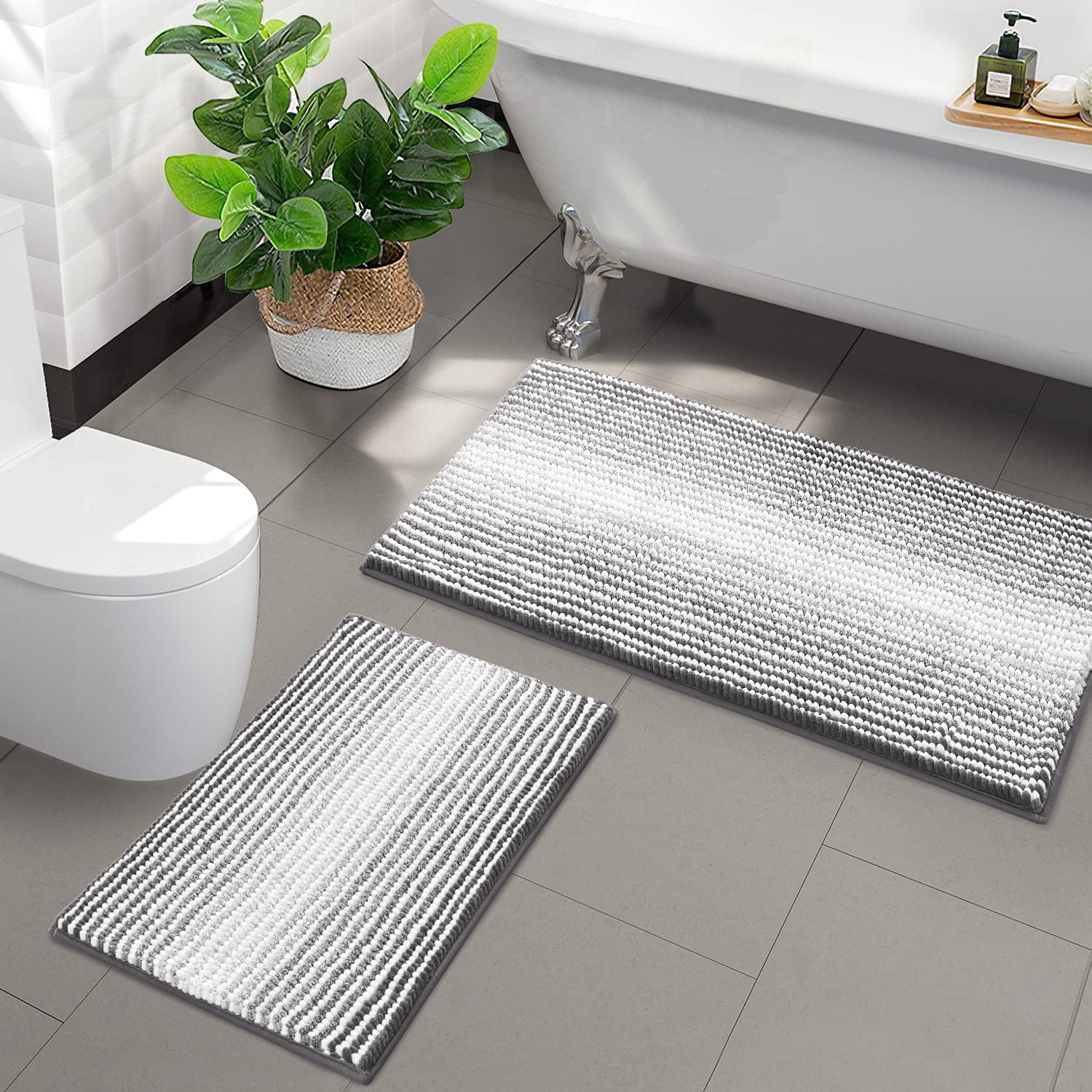 Bathroom Rugs and Mats Sets, 2 Piece Thick Absorbent Chenille Bath Mat ...