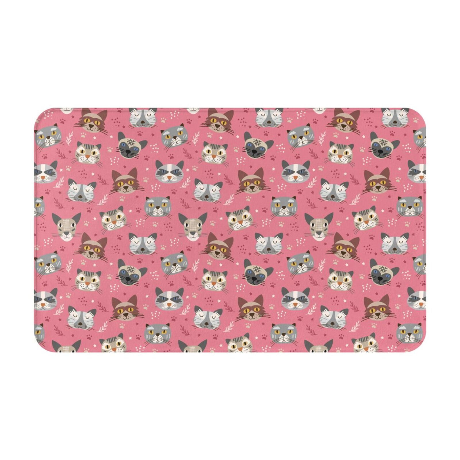 Bathroom Rugs Non Slip Washable - Abstract Cute Cat Face Pink Kitchen ...