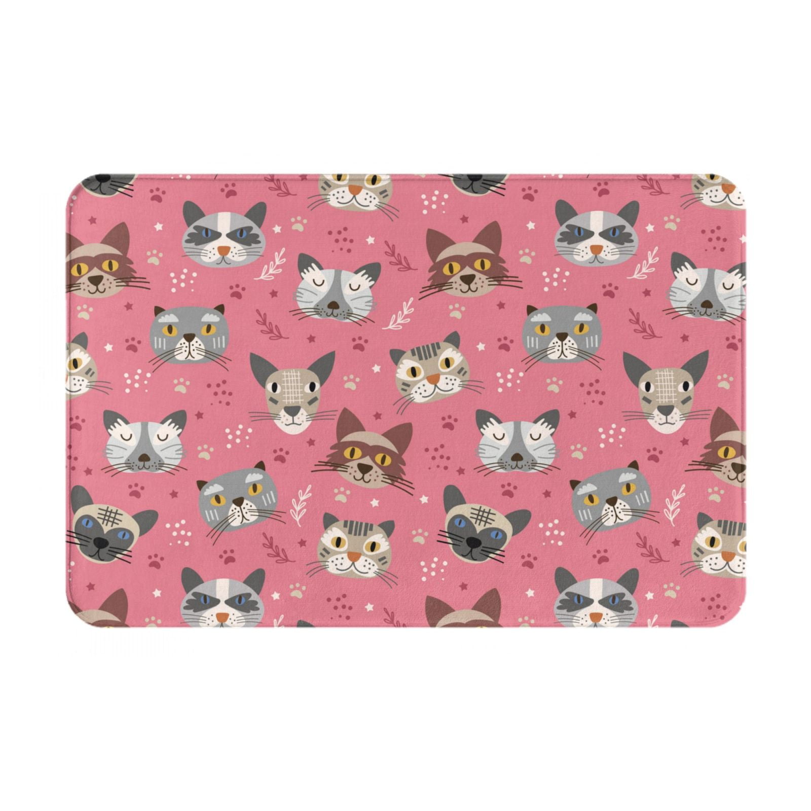 Bathroom Rugs Non Slip Washable, Abstract Cute Cat Face Pink Water ...