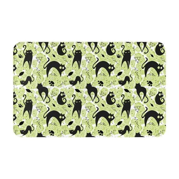 Bathroom Rugs Non Slip Washable - Abstract Cute Cat Green Kitchen Mats ...