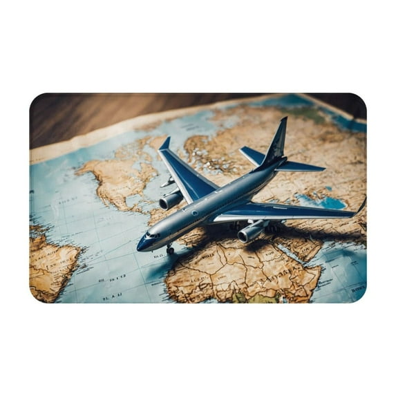 Bathroom Rugs Non Slip Washable - Airplane World Map Adventure Kitchen ...