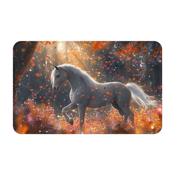 Bathroom Rugs Non Slip Washable - Autumn Maple Leaf White Horse Kitchen ...