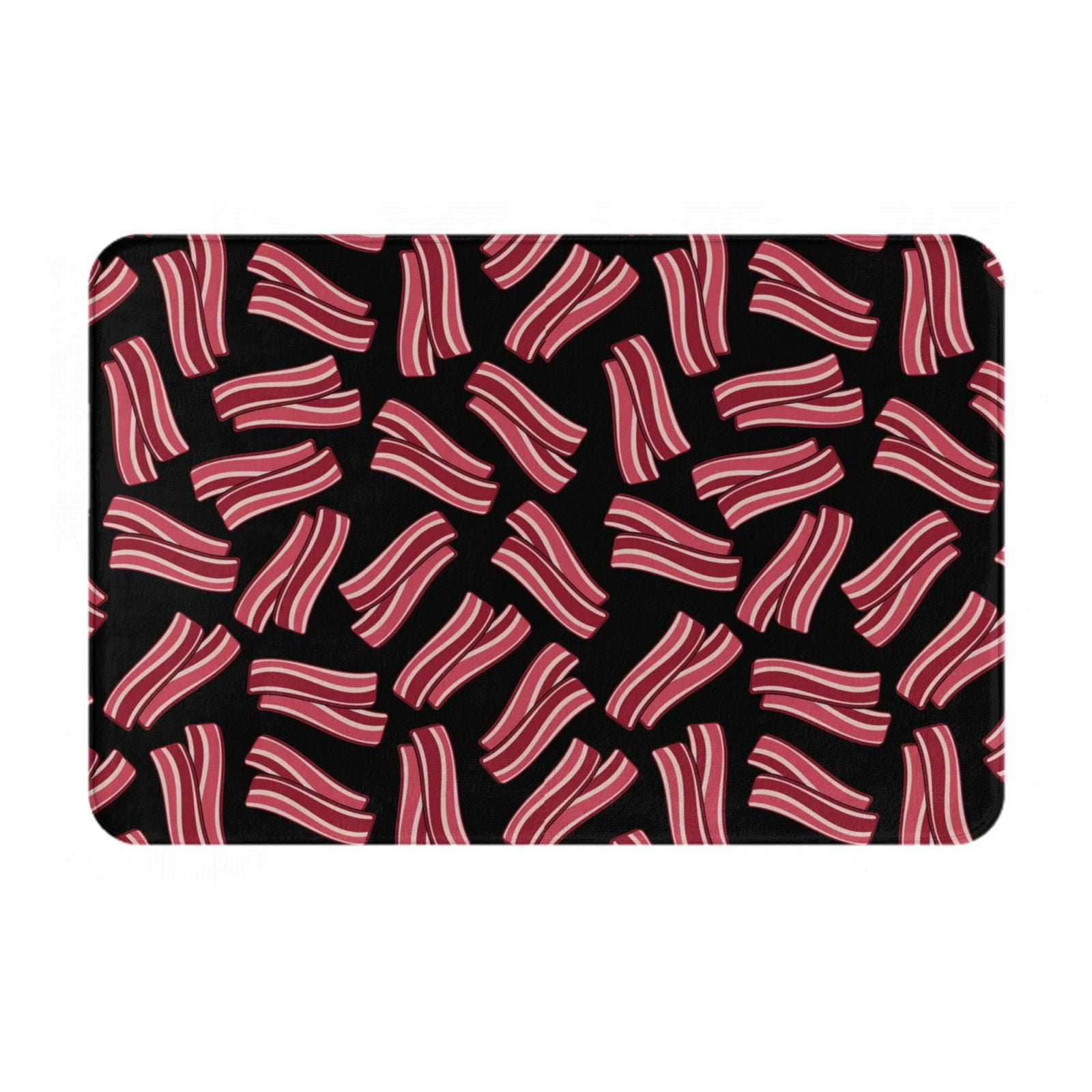 Bathroom Rugs Non Slip Washable, Bacon Print Black Water Absorbing Bath ...