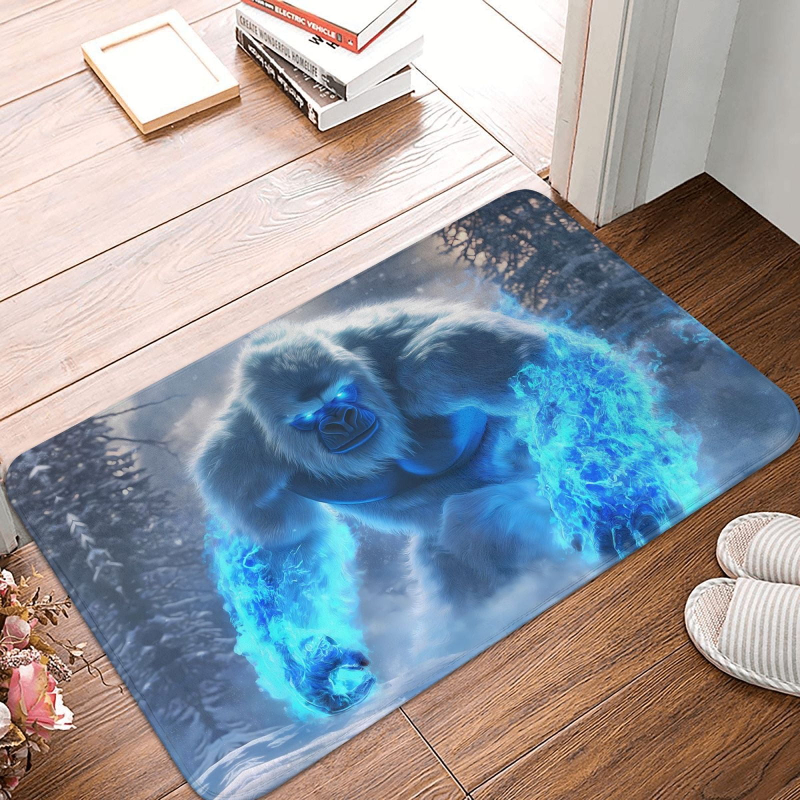 Bathroom Rugs Non Slip Washable, Blue Fire Snowy Gorilla Water ...