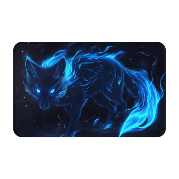 Bathroom Rugs Non Slip Washable - Blue Flames Black Fox Kitchen Mats ...