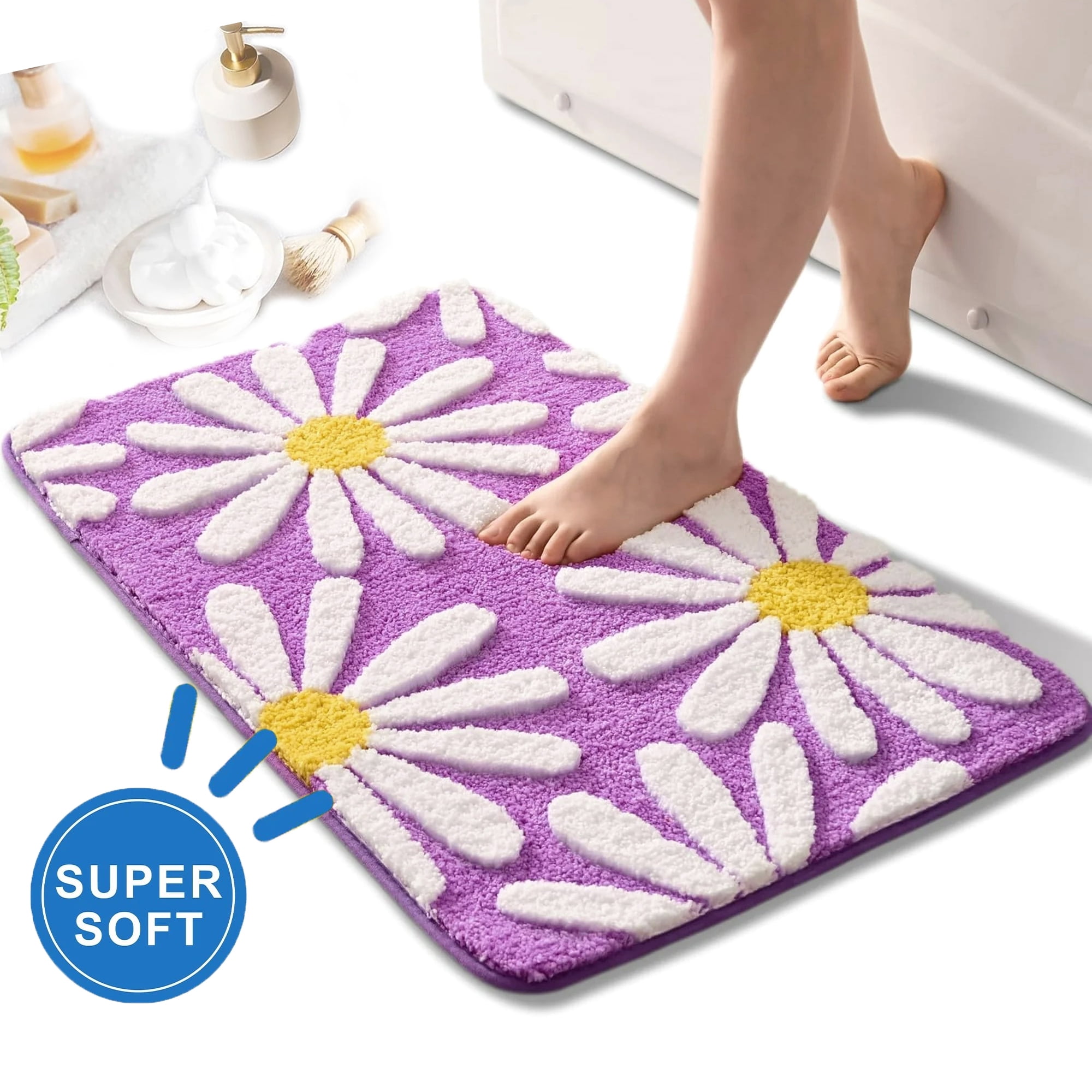 Evlmd Bathroom Rugs Non Slip Washable, Purple Large Bath Mats for ...