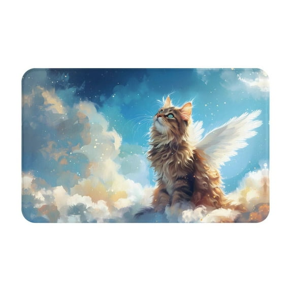 Bathroom Rugs Non Slip Washable - Blue Sky Winged Cat Kitchen Mats for ...
