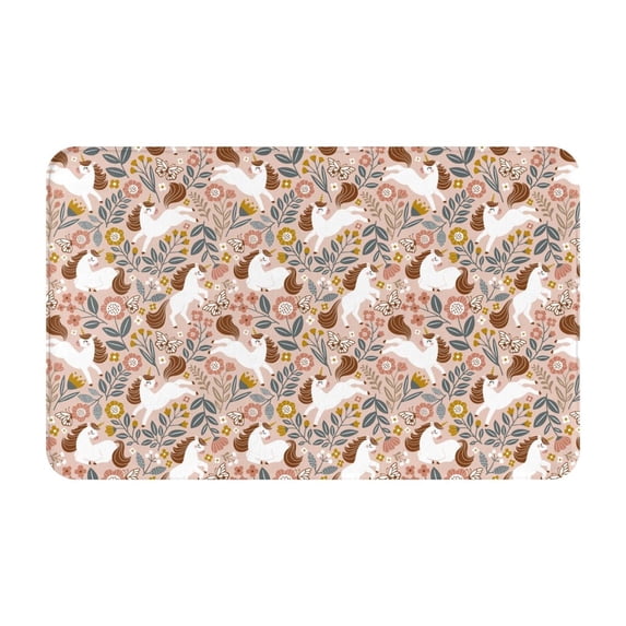 Bathroom Rugs Non Slip Washable - Bohemian Cute White Horse Flower_A ...