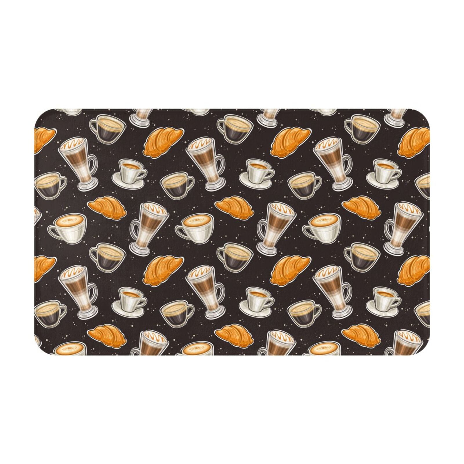 Bathroom Rugs Non Slip Washable - Bread & Coffee Print Black Kitchen ...