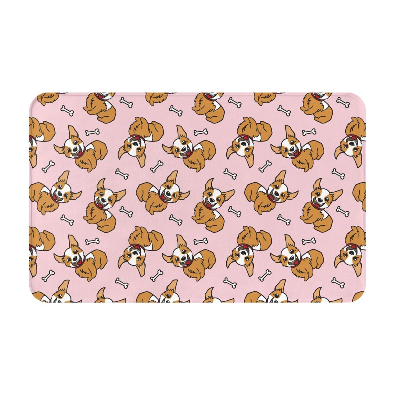 Bathroom Rugs Non Slip Washable - Cartoon Cute Corgi Dog Pink Kitchen ...