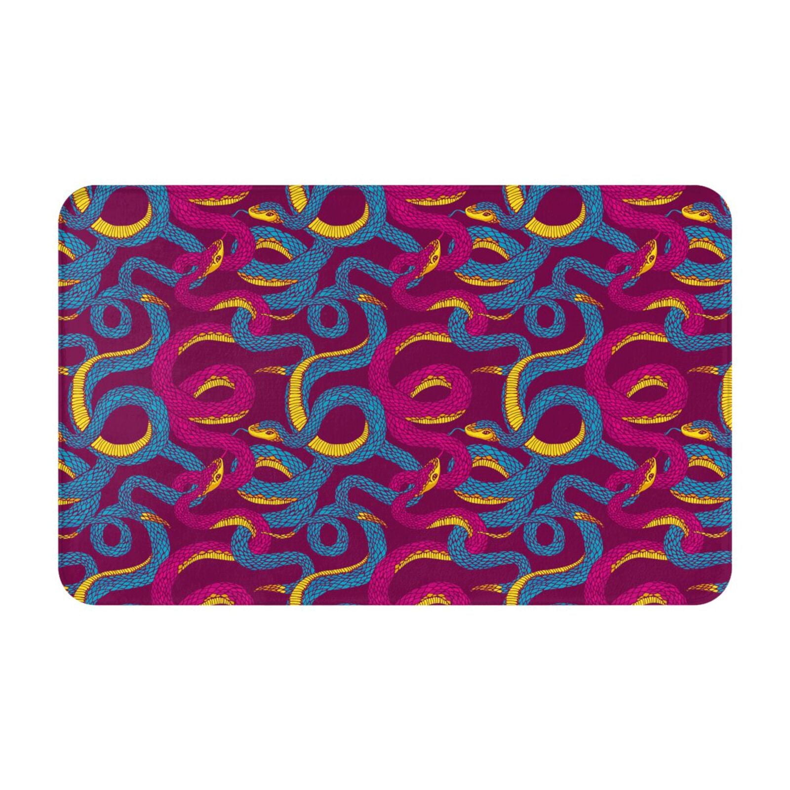Bathroom Rugs Non Slip Washable - Cartoon Cute Snake Rose Red Blue ...