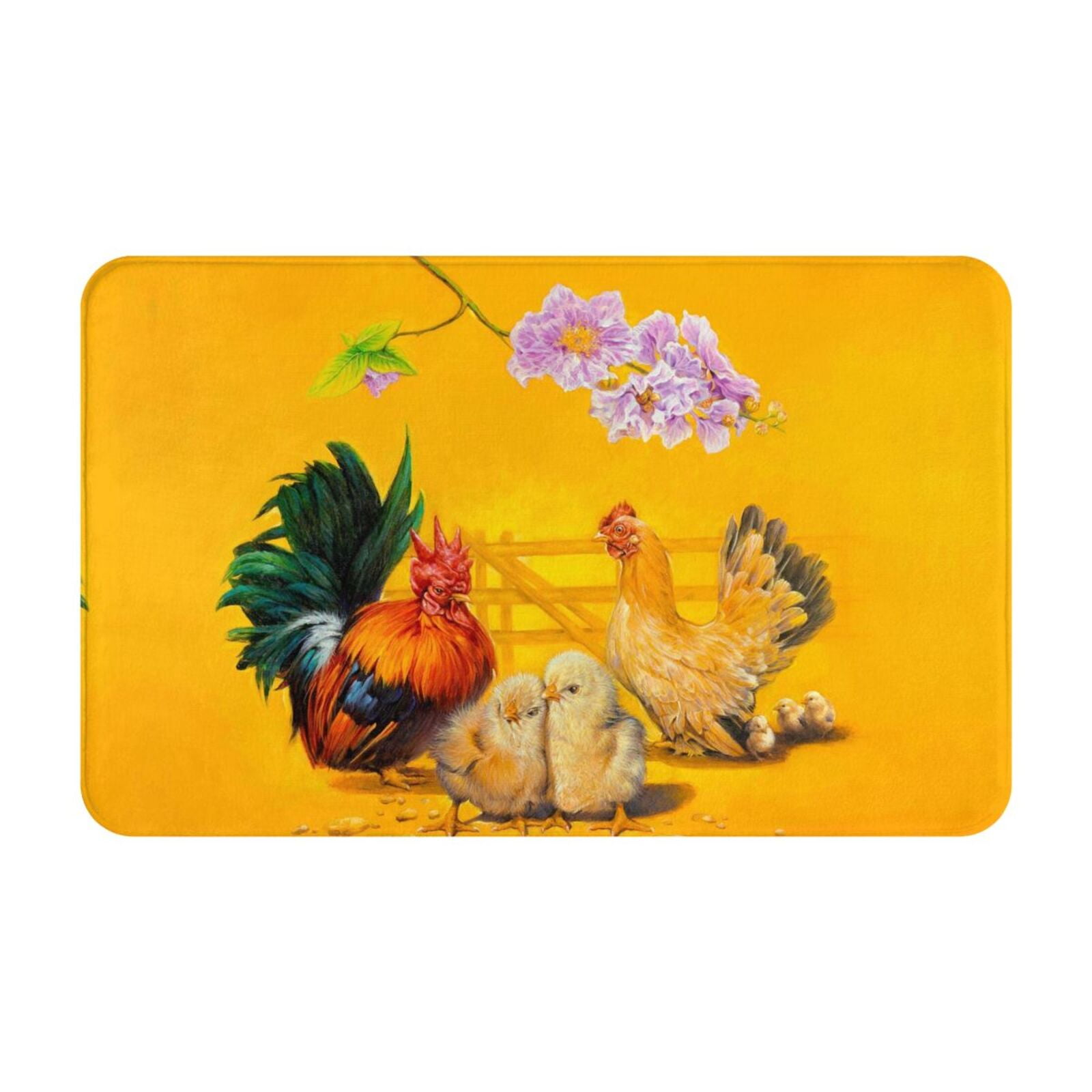 Bathroom Rugs Non Slip Washable - Chicken Family Rooster Kitchen Mats ...