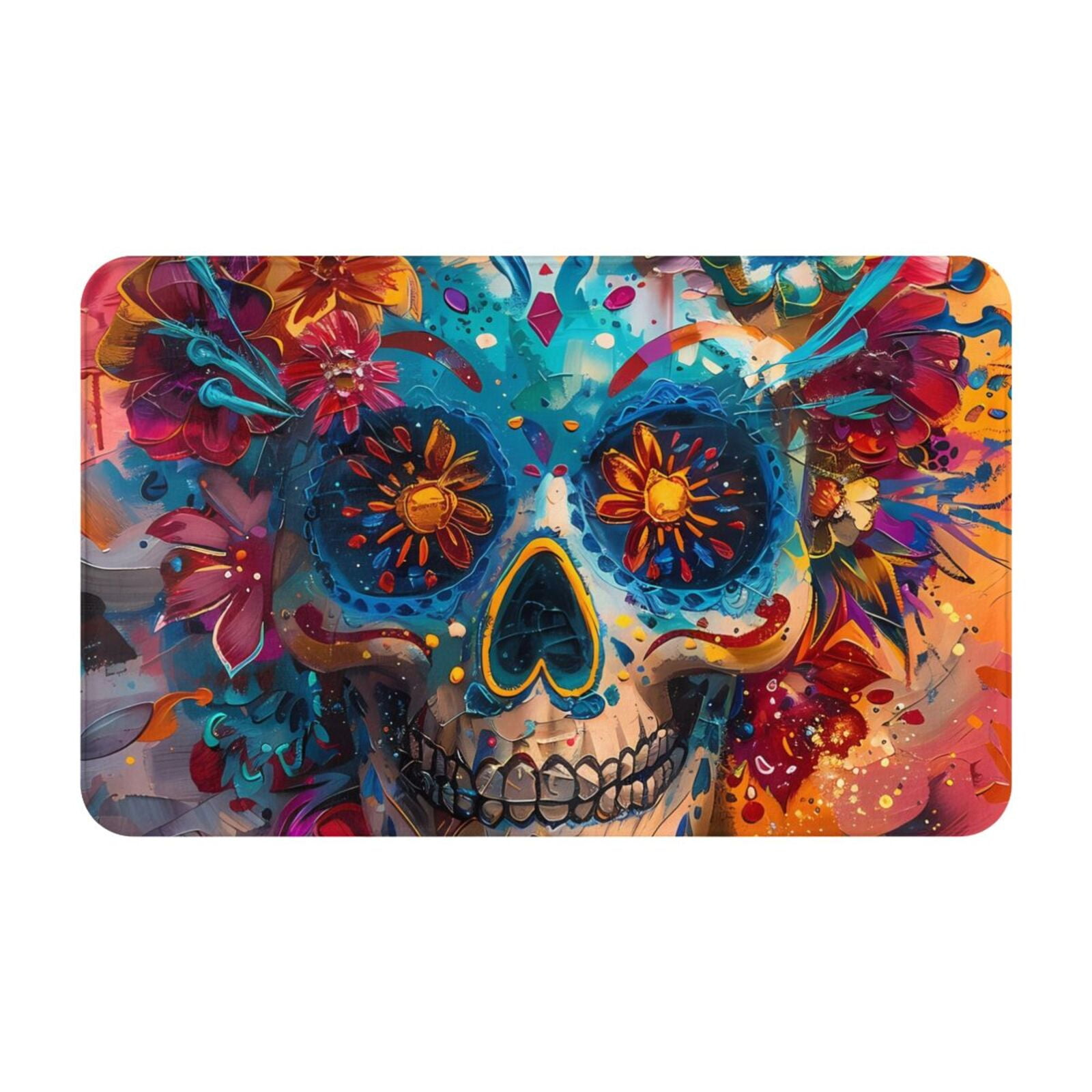 Bathroom Rugs Non Slip Washable, Colorful Floral Skull A Water ...