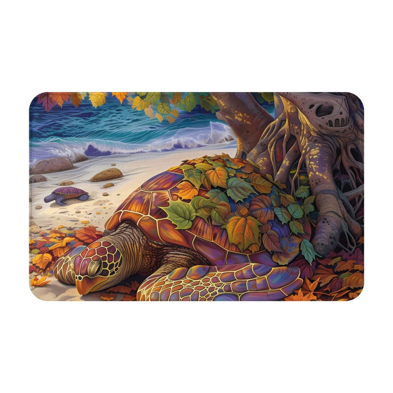 Bathroom Rugs Non Slip Washable - Colorful Maple Leaf Beach Turtle ...