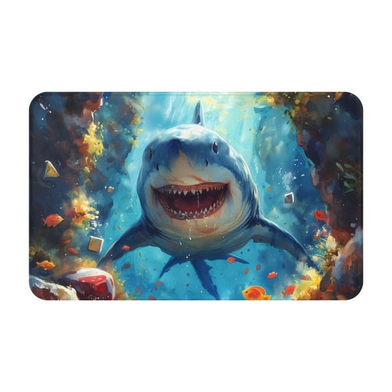 Bathroom Rugs Non Slip Washable - Colorful Underwater Shark Kitchen ...