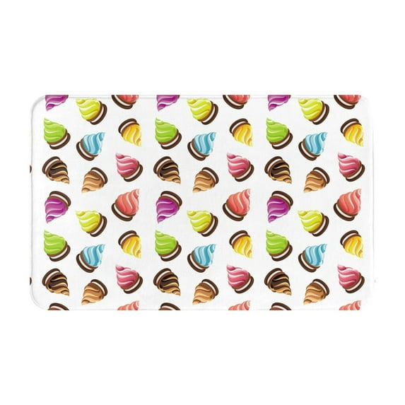 Bathroom Rugs Non Slip Washable - Colourful Ice Cream Print White ...