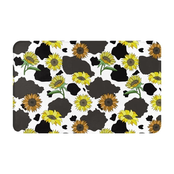 Bathroom Rugs Non Slip Washable - Cow Print Sunflowers Black White ...