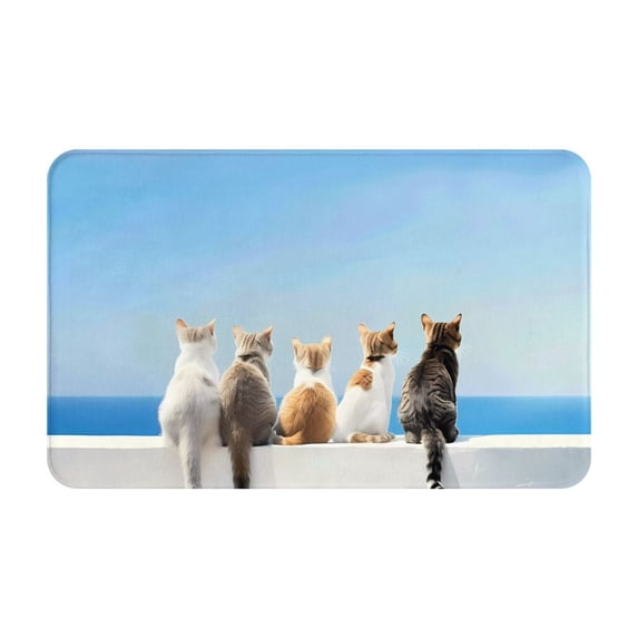Bathroom Rugs Non Slip Washable - Cute Cats Watching Ocean Kitchen Mats ...