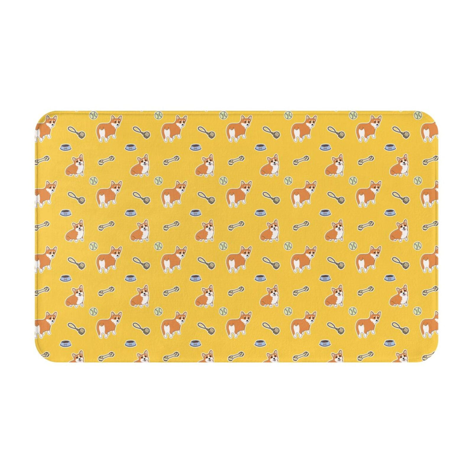 Bathroom Rugs Non Slip Washable - Cute Corgi Dog Funny Yellow Kitchen ...