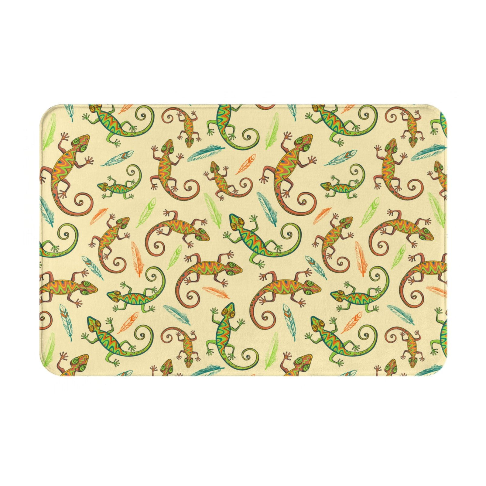 Bathroom Rugs Non Slip Washable, Cute Gecko Lizard Feathers Water ...