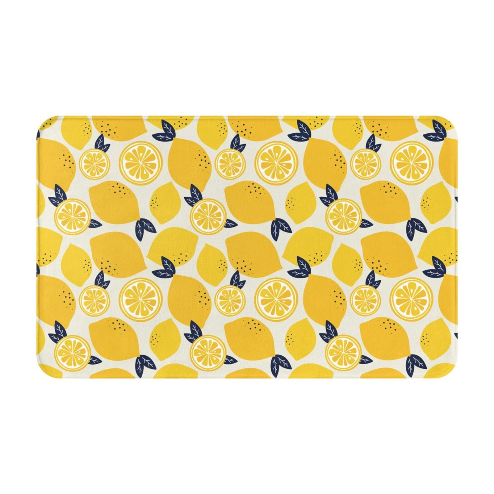 Bathroom Rugs Non Slip Washable - Cute Lemon Black Leaves Kitchen Mats ...