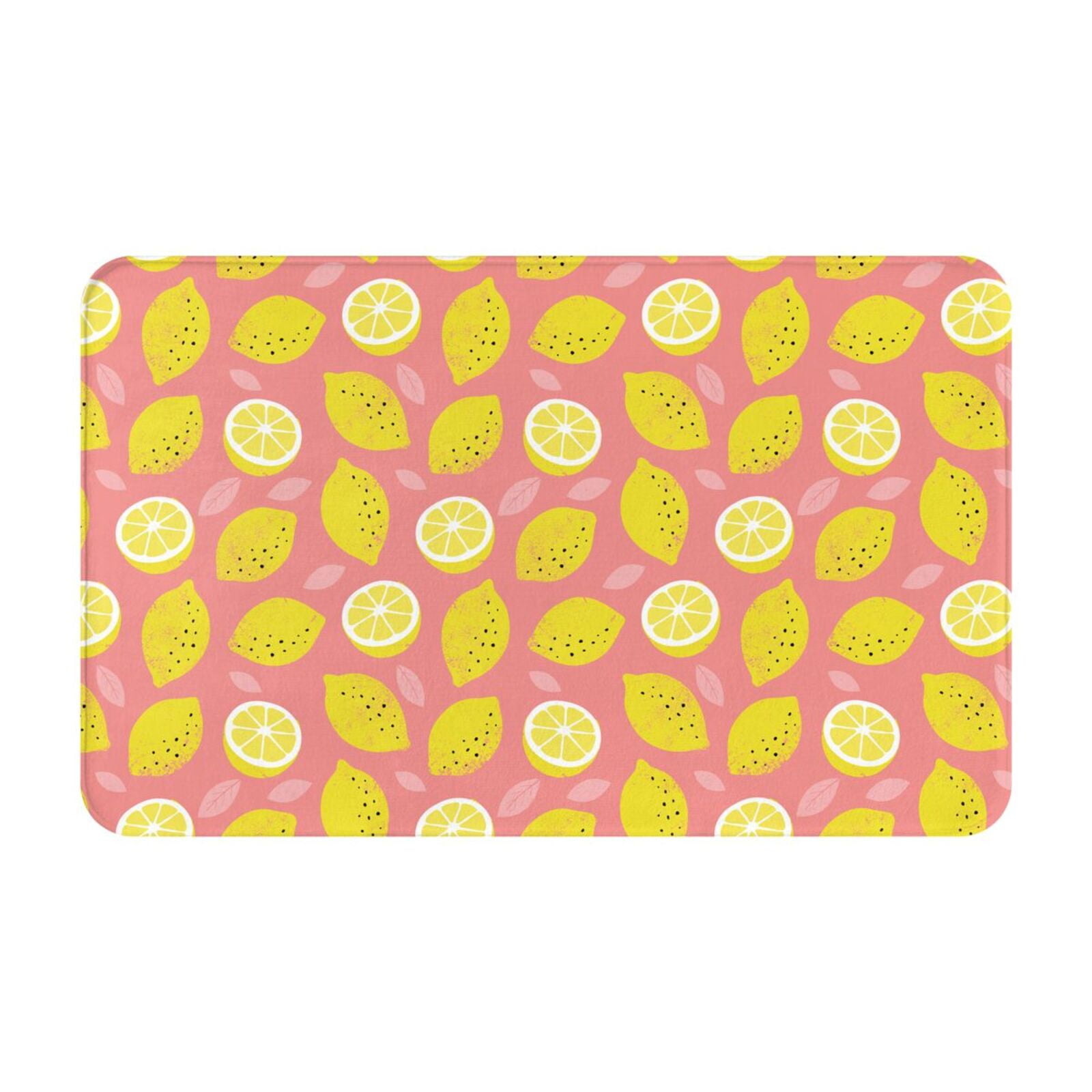 Bathroom Rugs Non Slip Washable - Cute Lemon Pink Leaves Kitchen Mats ...