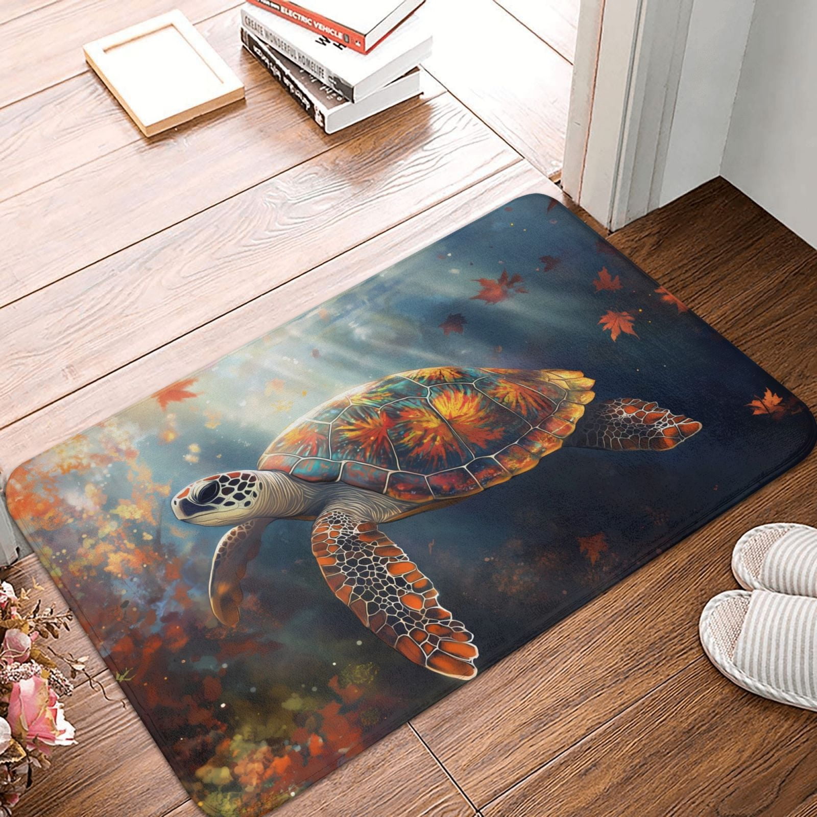 Bathroom Rugs Non Slip Washable, Cute Maple Leaf Turtle Water Absorbing ...