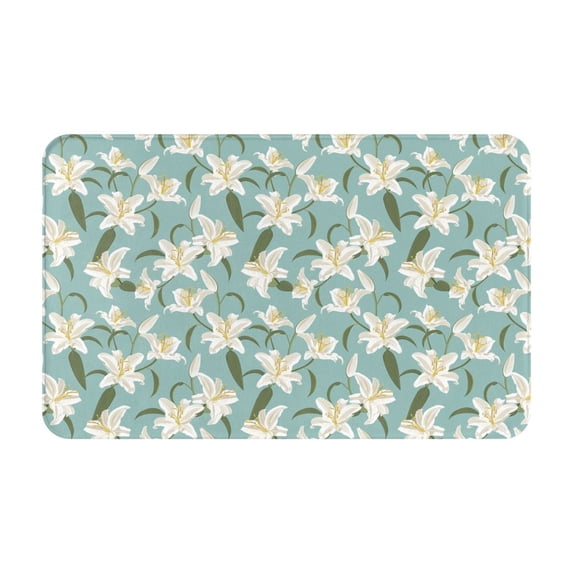 Bathroom Rugs Non Slip Washable - Cyan Blue Lilies Flowers Kitchen Mats ...