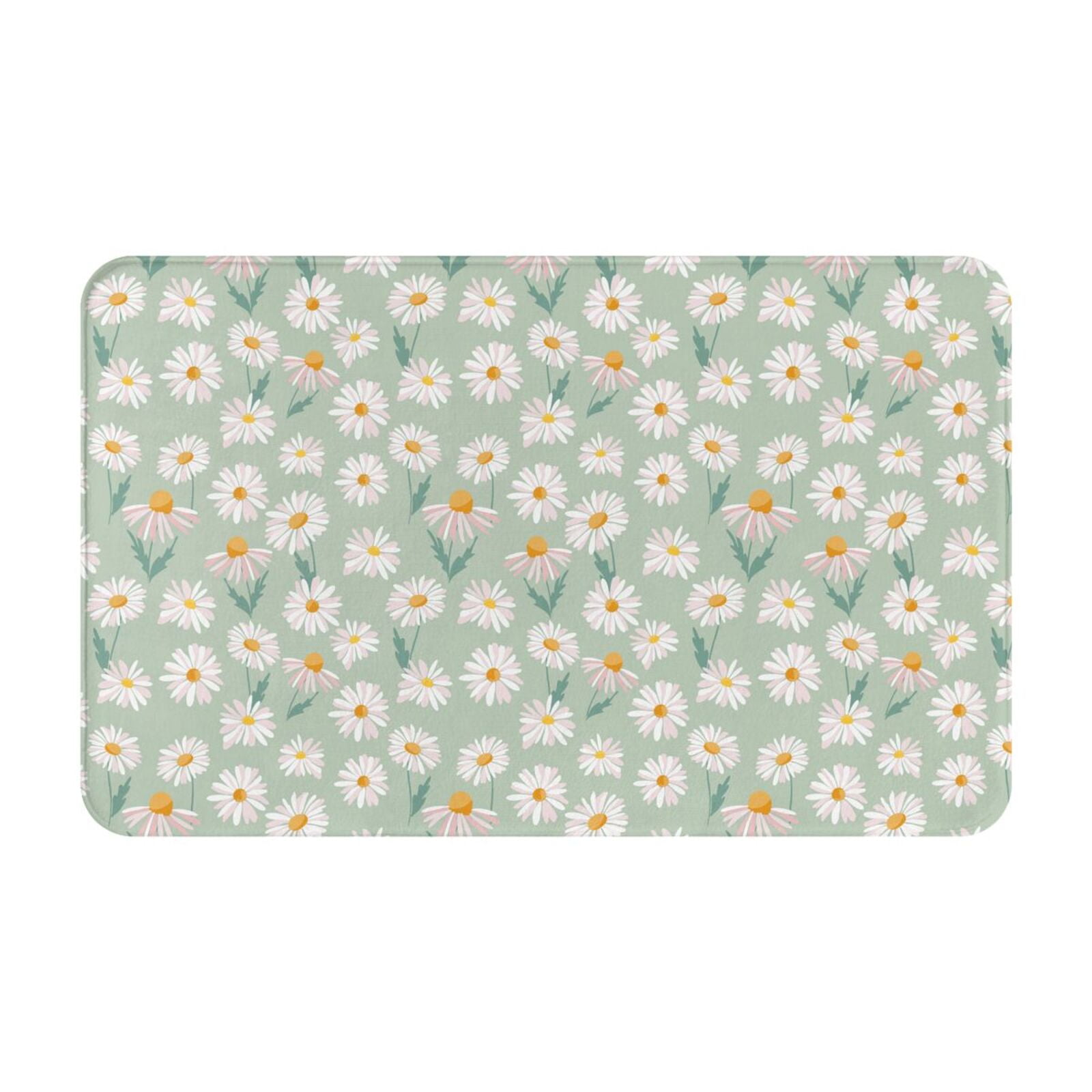 Bathroom Rugs Non Slip Washable - Daisies Flowers Light Green Kitchen ...