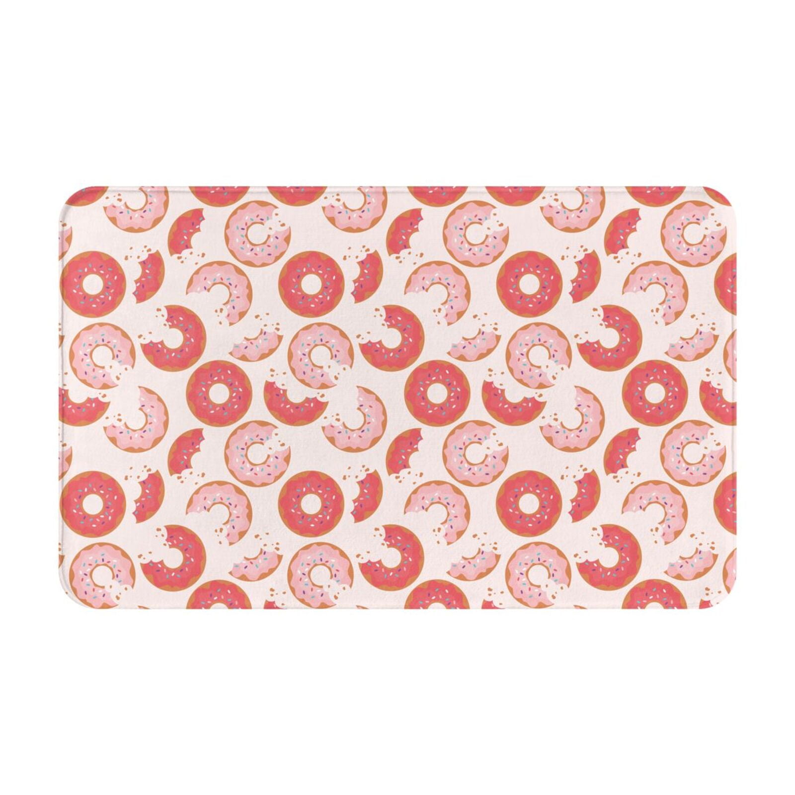 Bathroom Rugs Non Slip Washable, Donut Print Pink Water Absorbing Bath ...