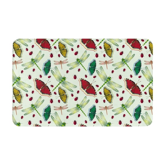 Bathroom Rugs Non Slip Washable - Dragonfly Ladybird Butterfly Kitchen ...