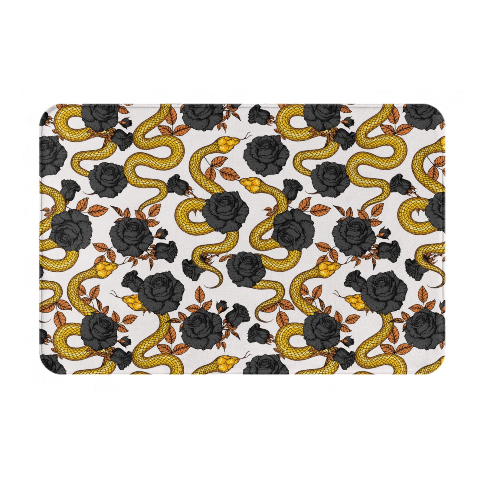 Bathroom Rugs Non Slip Washable, Elegant Snake Golden Flower Black ...