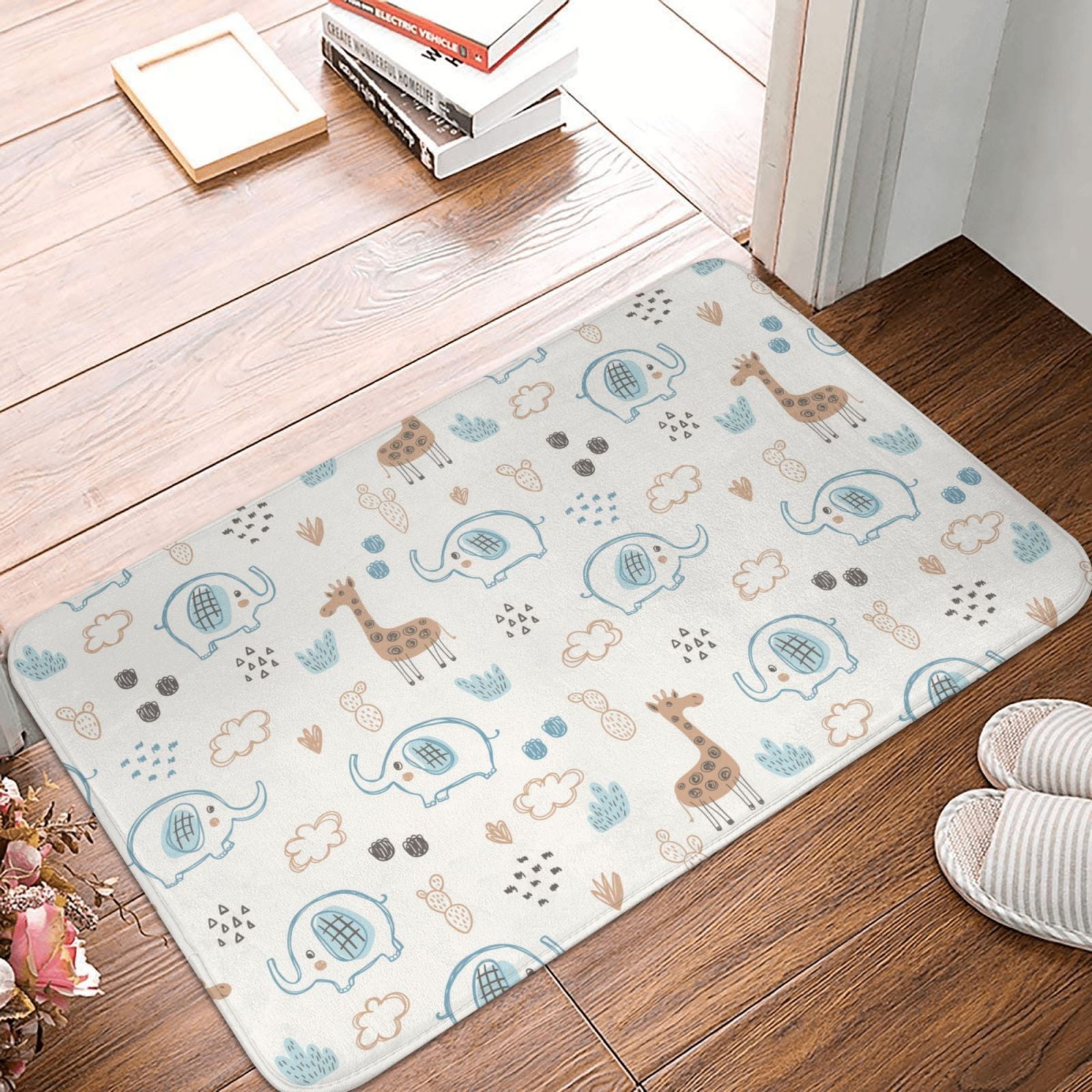 Bathroom Rugs Non Slip Washable, Elephants And Giraffes Water Absorbing ...