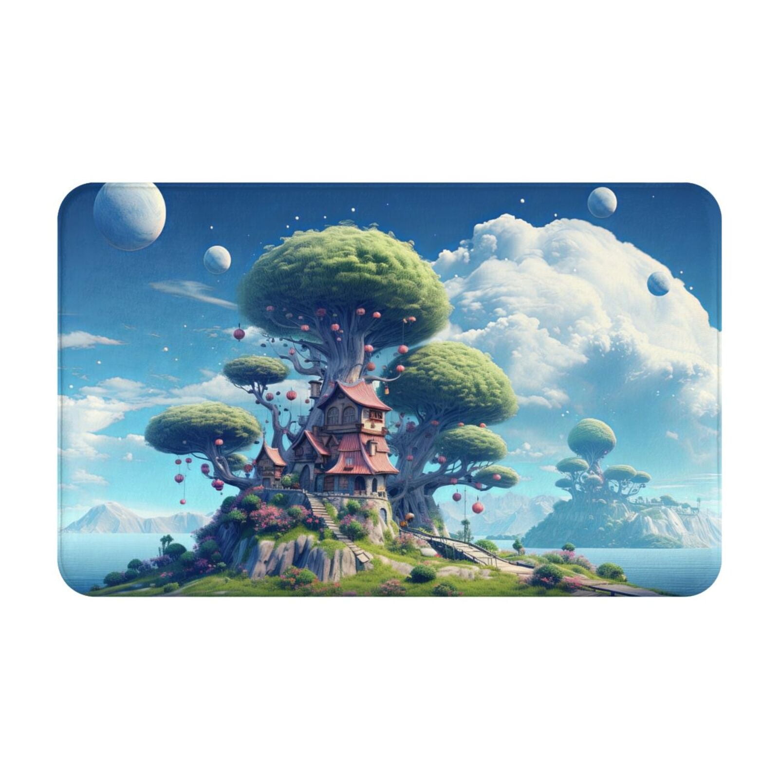 Bathroom Rugs Non Slip Washable - Fantasy Treehouse Planet Scene ...