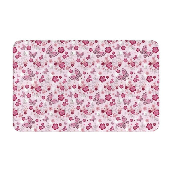 Bathroom Rugs Non Slip Washable - Flower butterfly pink Kitchen Mats ...