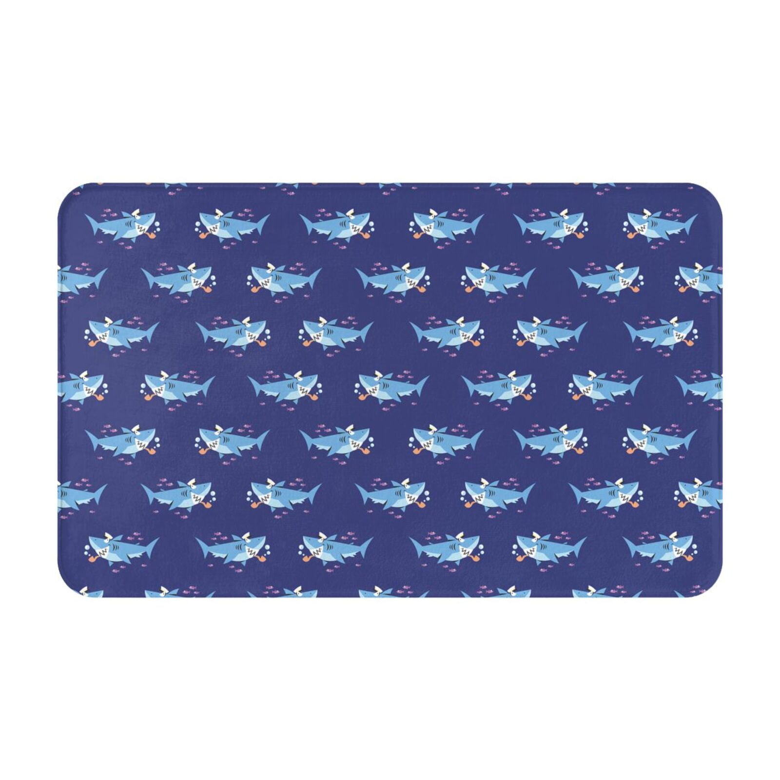 Bathroom Rugs Non Slip Washable, Funny Cartoon Cute Shark Blue Water ...