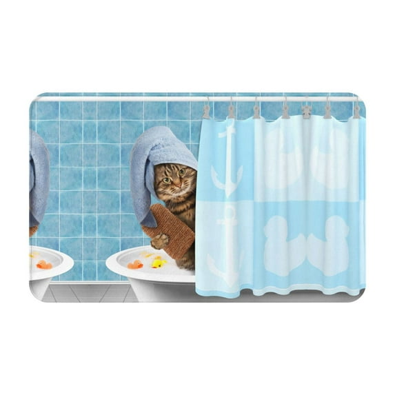 Bathroom Rugs Non Slip Washable - Funny Cat Taking a Bath Kitchen Mats ...