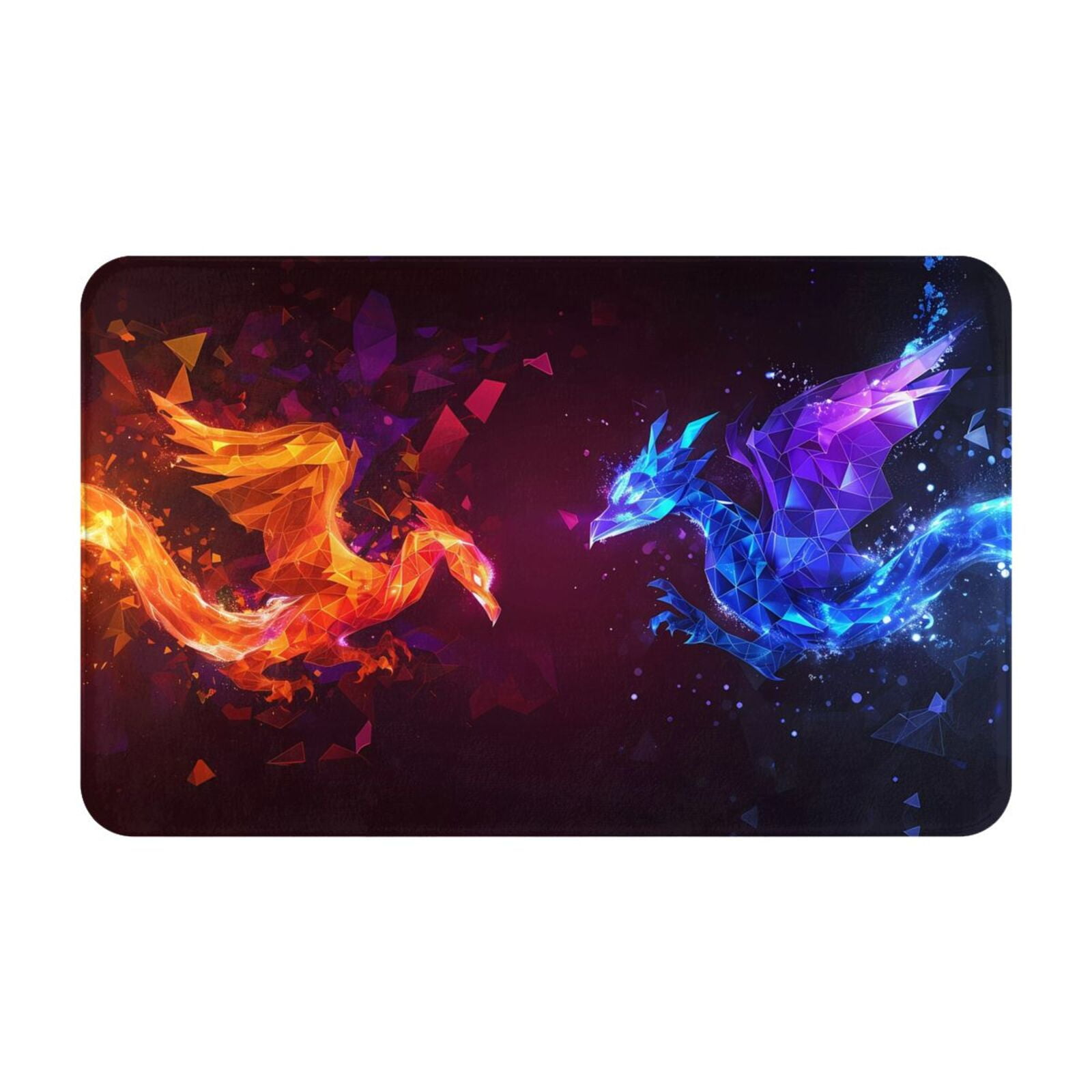 Bathroom Rugs Non Slip Washable, Futuristic Red And Blue Bird Water ...