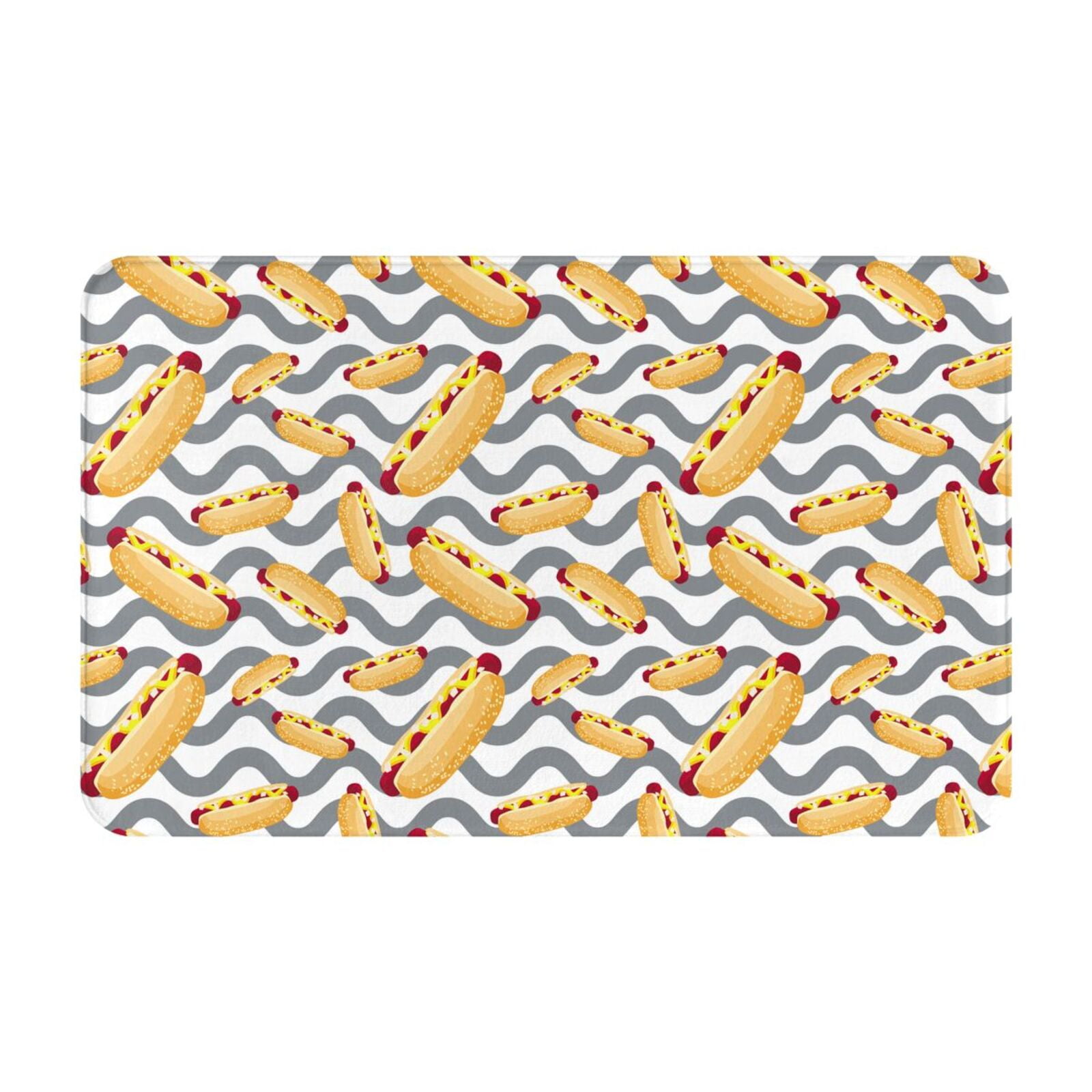 Bathroom Rugs Non Slip Washable, Hot Dog Print Wave Gray Water ...