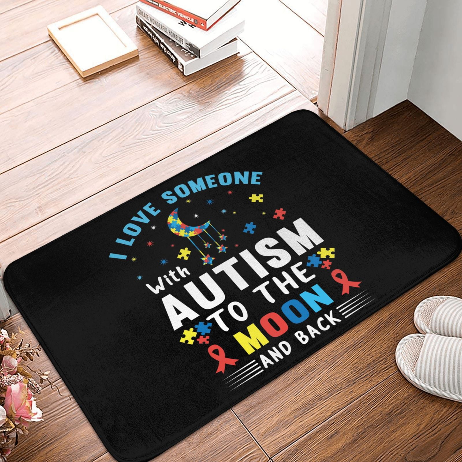 Bathroom Rugs Non Slip Washable, I Love With Autism To The Moon And ...