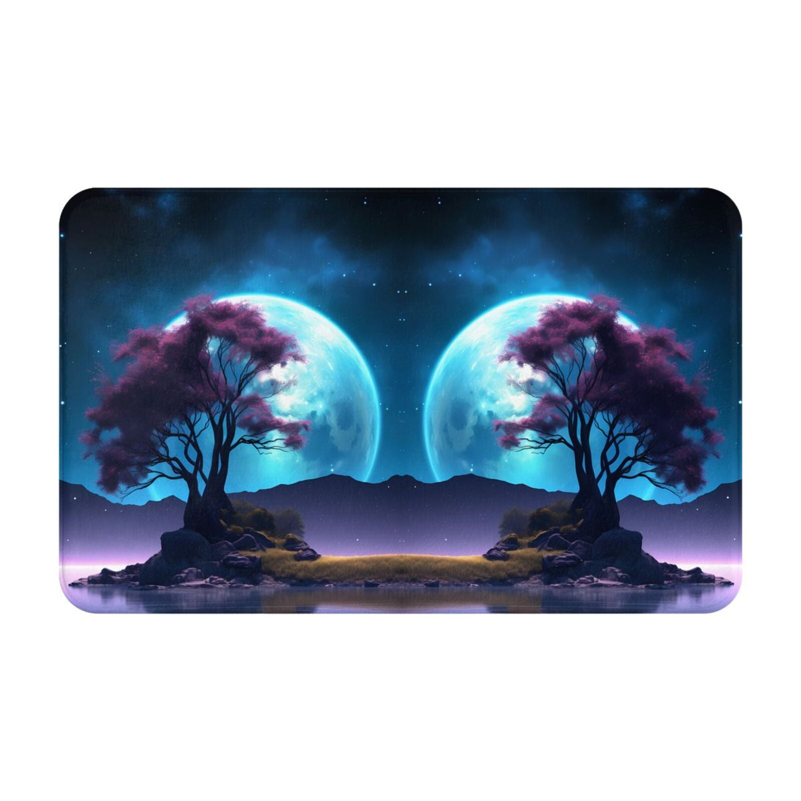 Bathroom Rugs Non Slip Washable - Lakeside Tree Blue Moon Kitchen Mats ...